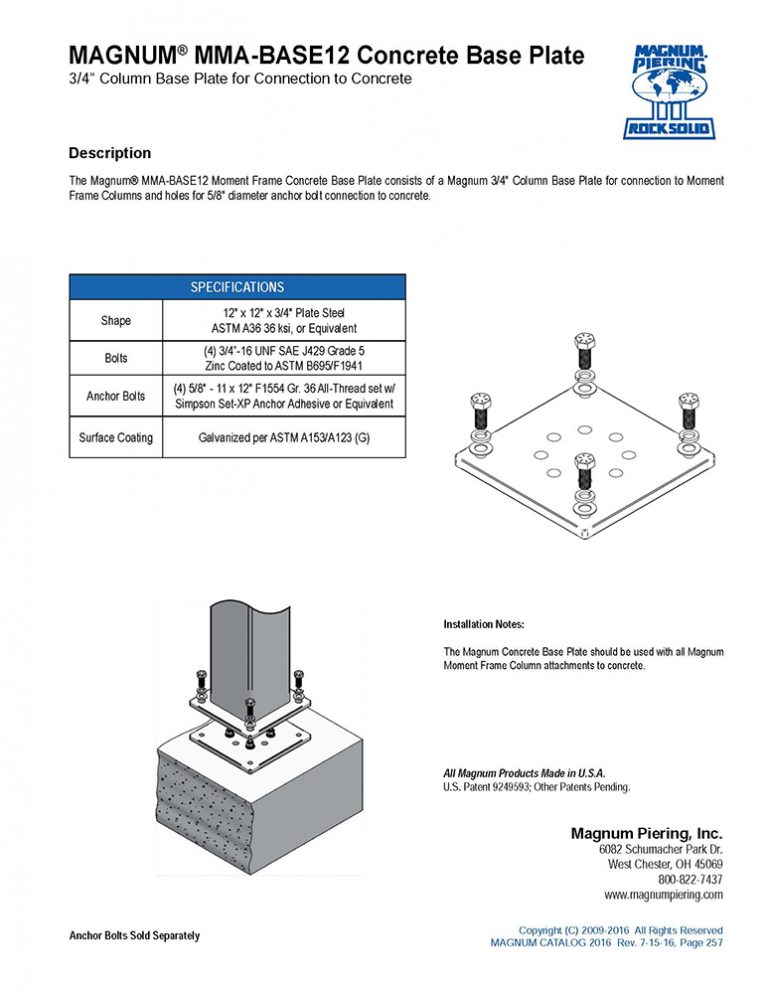 MMA-BASE12 Concrete Base Plate - Magnum Piering
